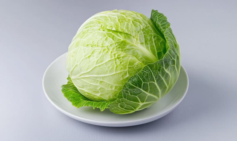 A Head of Cabbage is on a White Plate Stock Photo - Image of visible ...