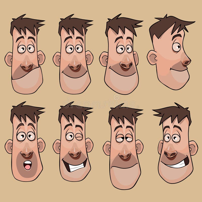 Head of a Cartoon Man in Different Angles Stock Vector - Illustration ...