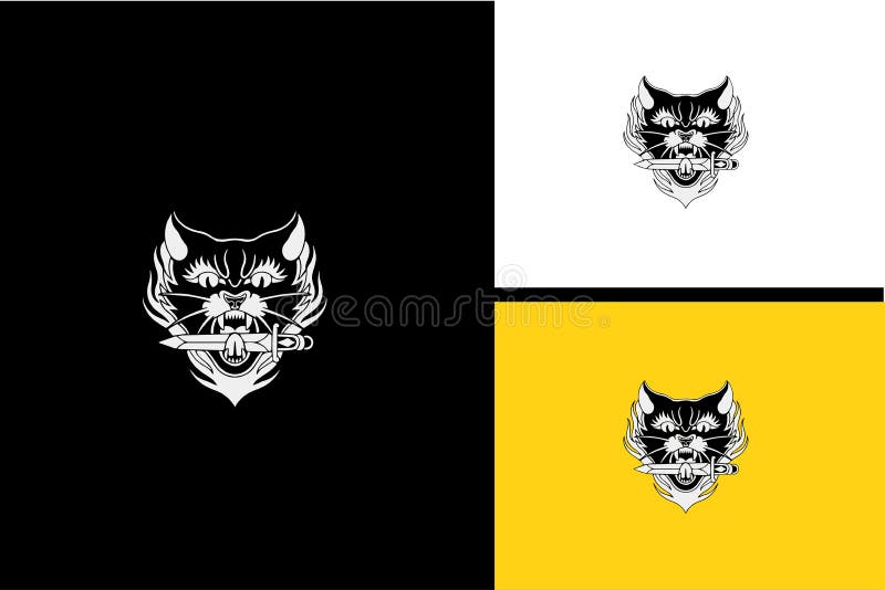 Head Cat and Knife Vector Black and White Stock Vector - Illustration ...