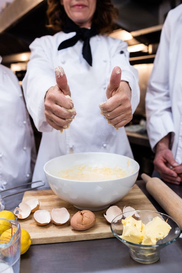 Head Chef Showing Thumbs Up while Preparing Dough Stock Image - Image ...