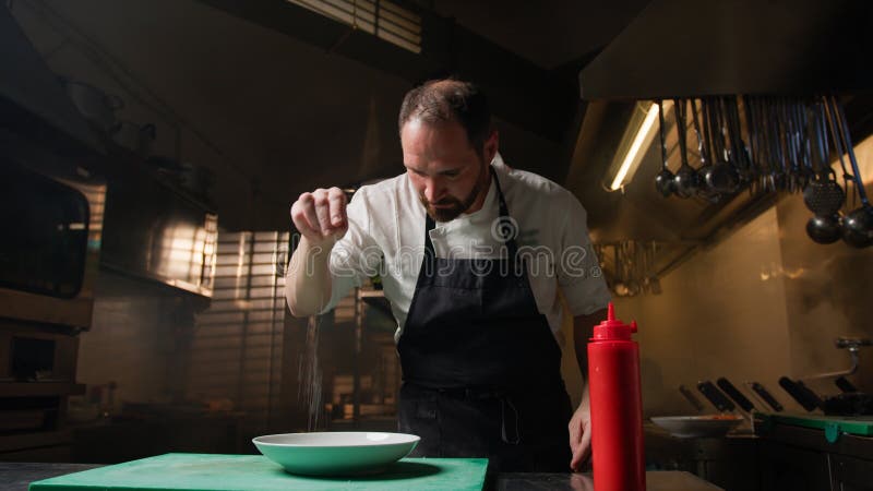 Head Chef Using Putting Salt on the Dish Stock Image - Image of chef ...