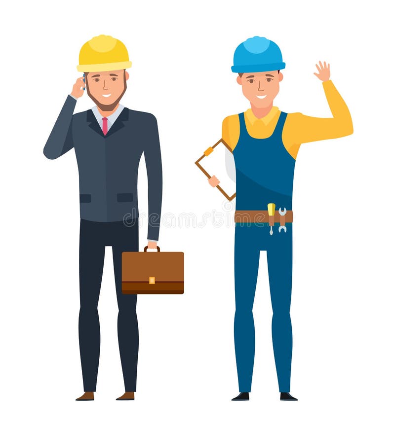 Chief Engineer Designer with Documents, Near Stand with Drawings. Stock ...