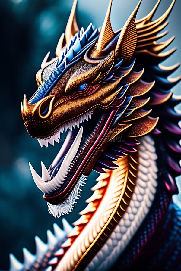 Head of a Chinese Dragon Close-up, Generated 3D Image. Stock ...