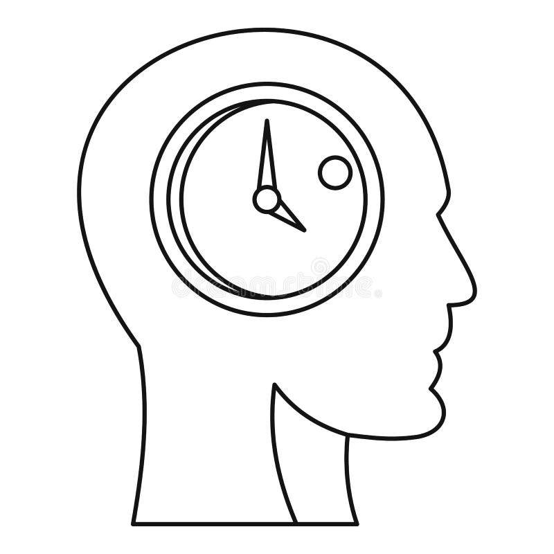 Head with Clock Inside Icon, Outline Style Stock Vector - Illustration ...