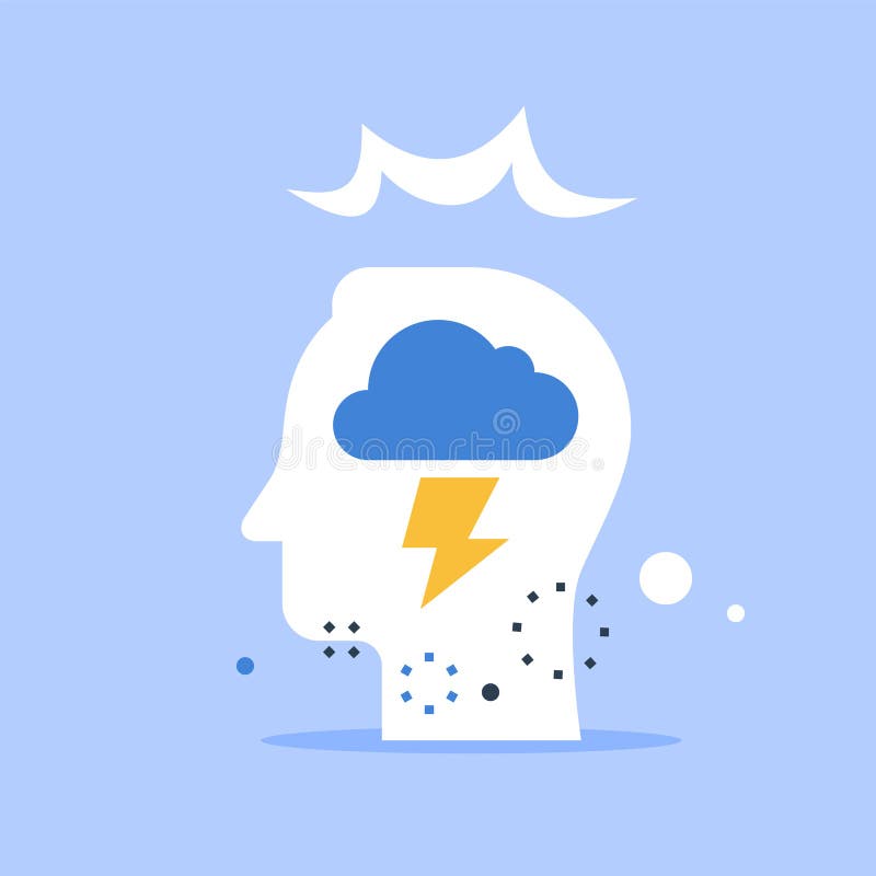 Head with Cloud and Lightning, Psychology Concept, Control of Emotions ...