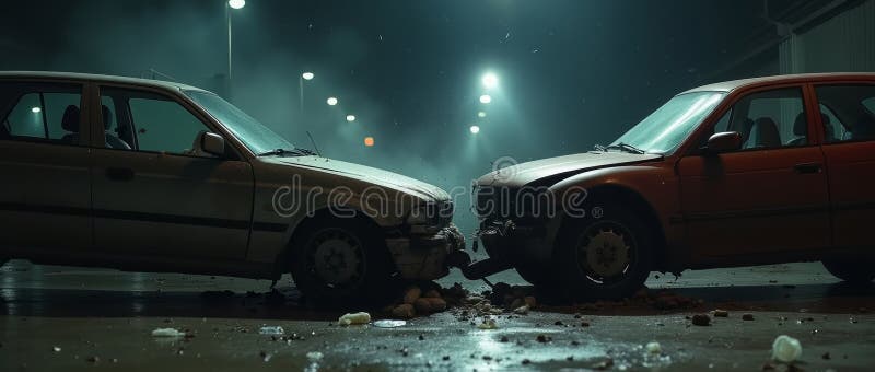 Head-on Collision Impact - Dramatic Detailed Scene of Two Vehicles ...