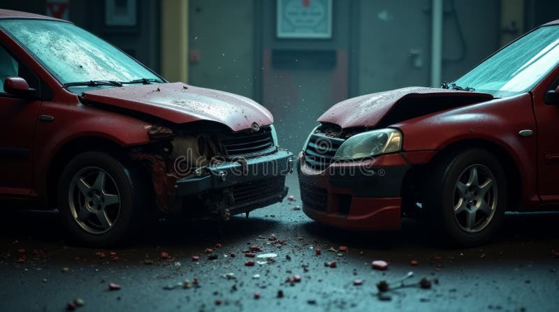 Head-on Collision Impact - Dramatic Detailed Scene of Two Vehicles ...