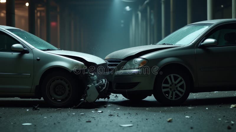 Head-on Collision Impact - Dramatic Detailed Scene of Two Vehicles ...