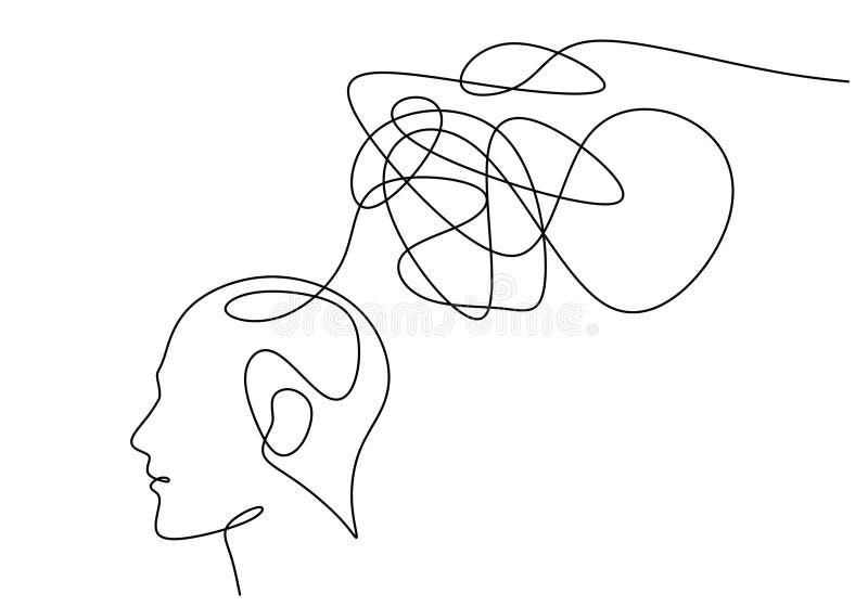 Head with Confused Think. Continuous One Line Drawing Stock Vector ...