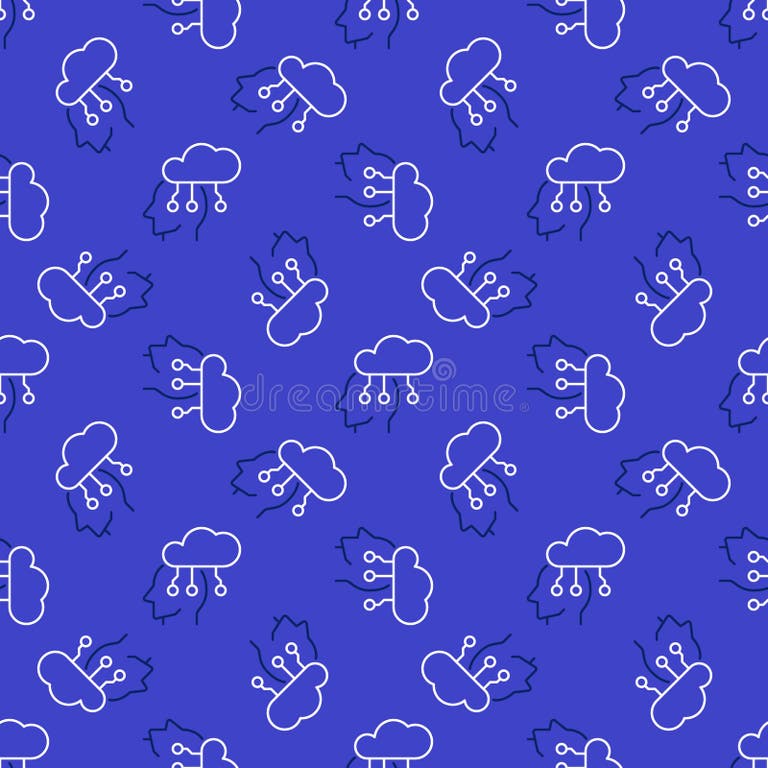 Head Connected with Cloud Vector Information Blue Line Seamless Pattern ...