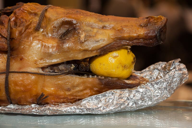 Head of cooked pork stock image. Image of barbecue, piggy - 32066291