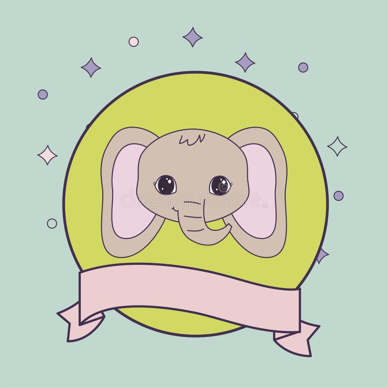 Head of Cute Elephant in Frame Circular with Ribbon Stock Illustration ...
