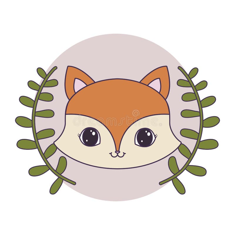 Head of Cute Fox in Frame Circular with Crown of Leafs Stock ...