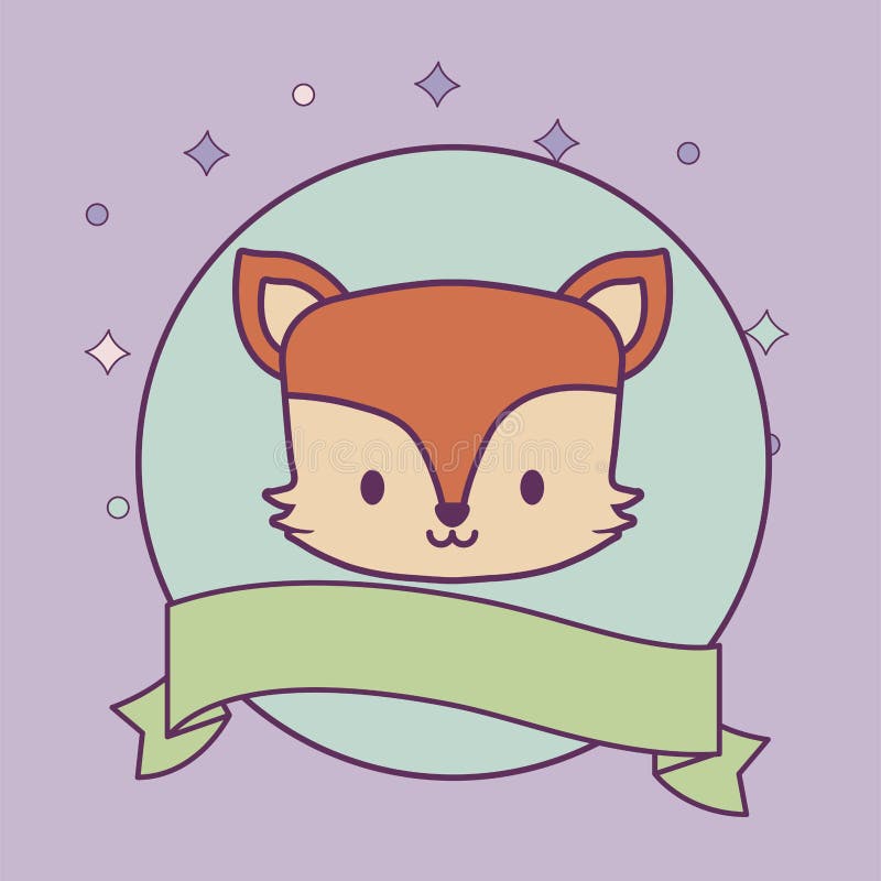 Head of Cute Fox in Frame Circular with Ribbon Stock Illustration ...
