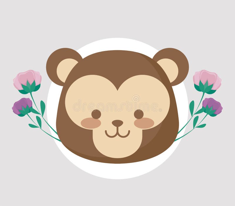 Head of Cute Monkey with Flowers Stock Vector - Illustration of cute ...