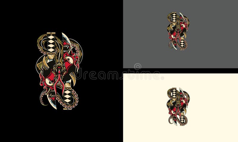 Head Devil with Knife Vector Flat Design Stock Vector - Illustration of ...