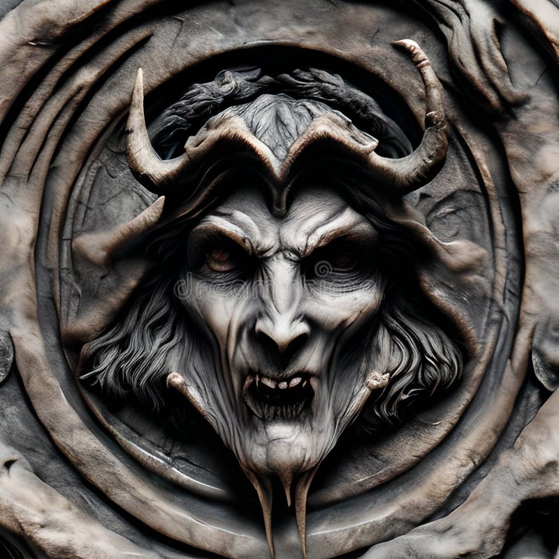 Head of the Devil, Sculptural Relief Made of Gray Stone Ai Generated ...