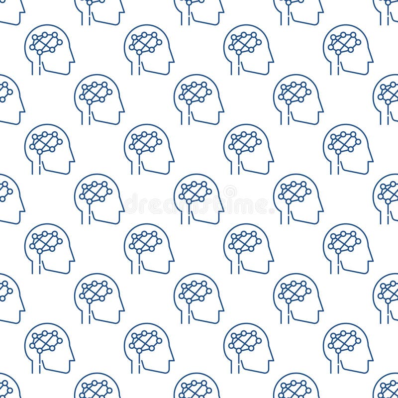 Head with Digital Brain Vector Line Seamless Pattern Stock Illustration ...