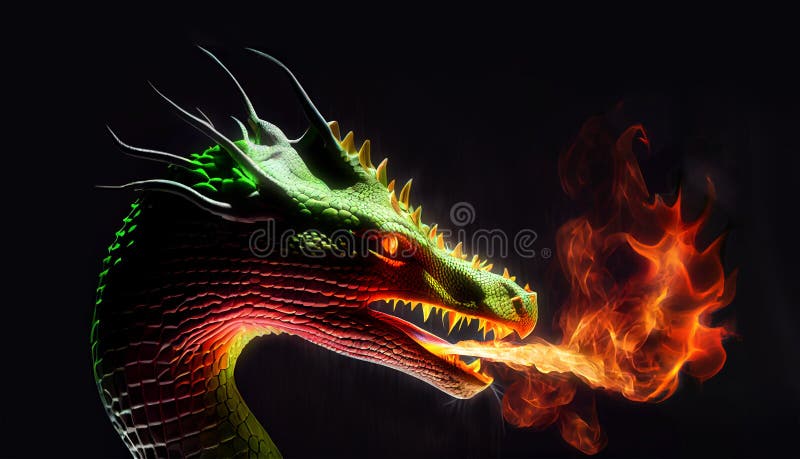 Head of a Dragon with Fire and Flames of Smoke Stock Illustration ...