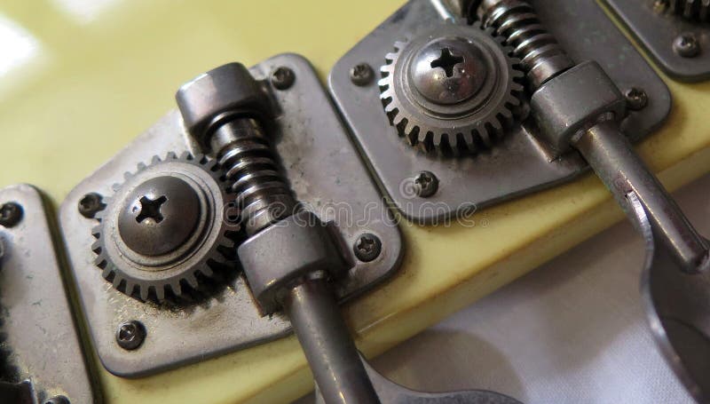 Head of Electric Bass Guitar. Macro View of Machine Head Stock Image ...
