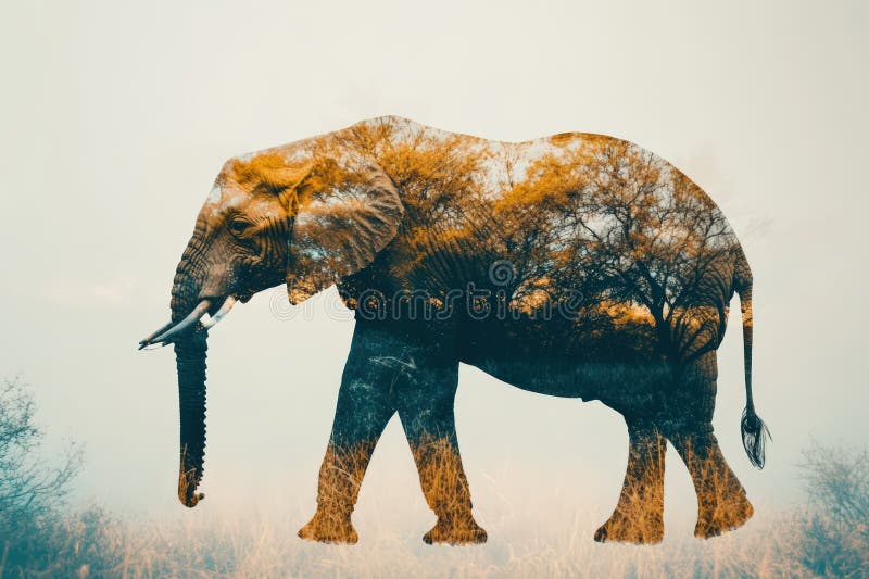 Head Elephant, Double Exposure Photo Stock Image - Image of creative ...