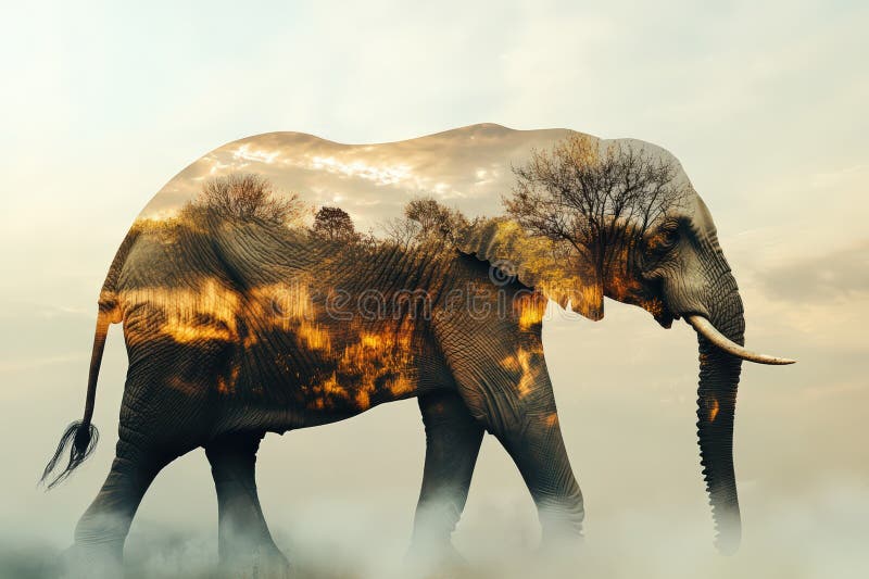 Head Elephant, Double Exposure Photo Stock Photo - Image of conceptual ...