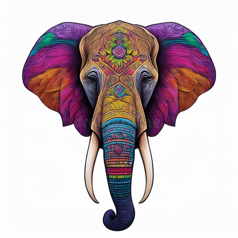 The Head of an Elephant Seen from the Front, Decorated with Colorful ...