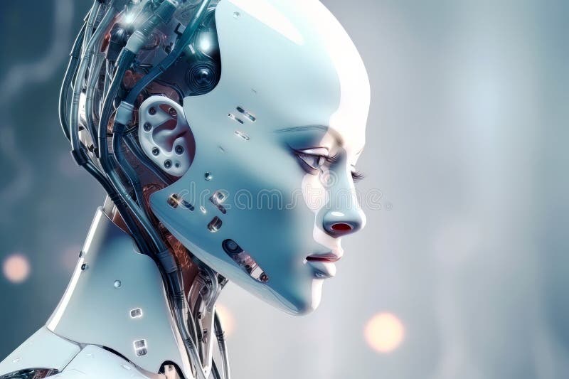 The Head of a Female Android Robot in Profile. Artificial Intelligence ...