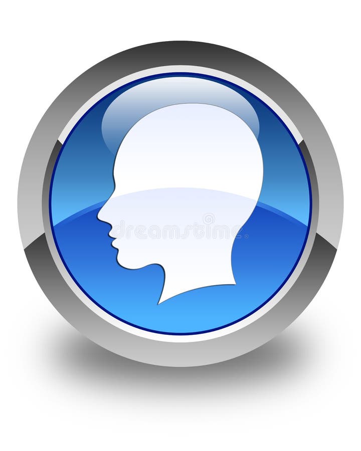 Head Female Face Icon Glossy Blue Round Button Stock Illustration ...