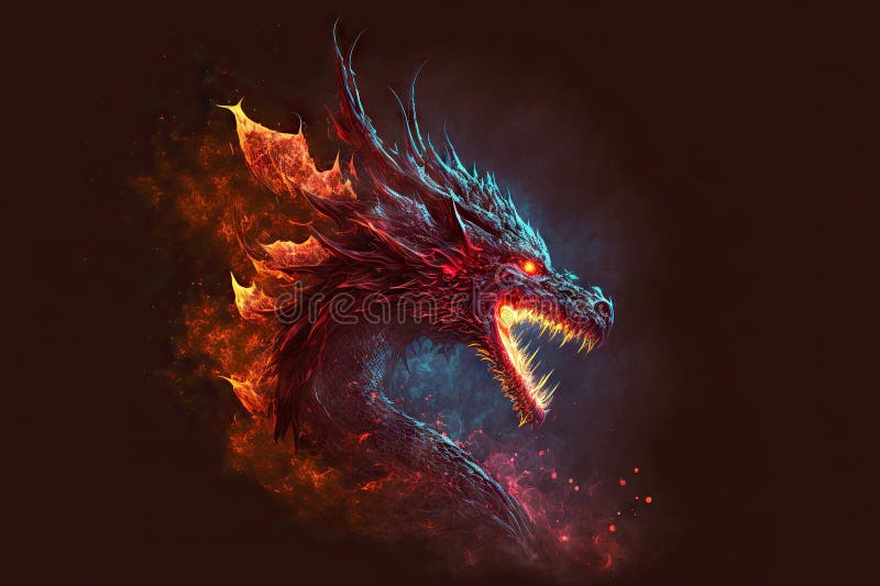 Head of Fire-breathing Mystical Red Dragons on Black Background Stock ...