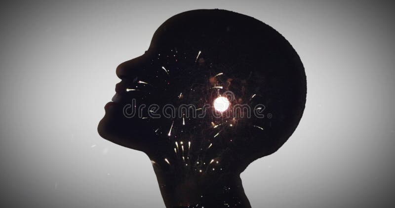 Head, Fireworks and Double Exposure of Dark Silhouette in Crazy ...