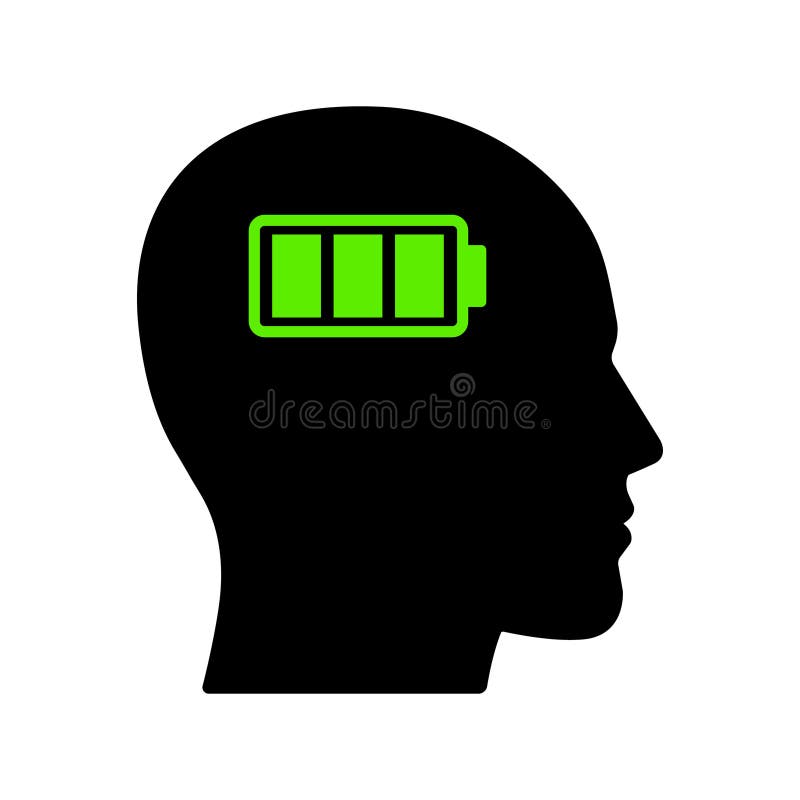 Head with Full Charge Battery Icon in Flat Style. Vector. Stock Vector ...
