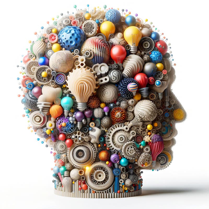 Head Full of Ideas Isolated on White Background Stock Image - Image of ...