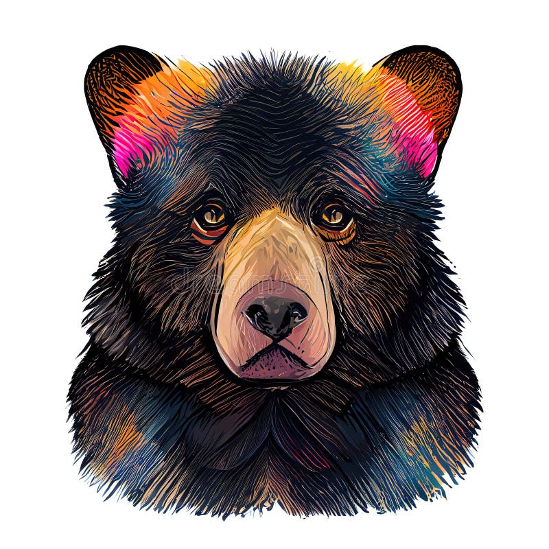 Head of a Furry Bear. Graphic Color Portrait of a Bear. AI-generated ...