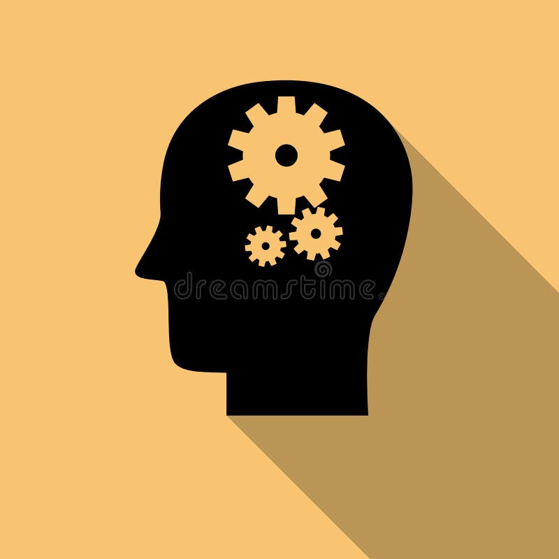 Head with Gears, Brain Activity Icon with Long Shadow Stock Vector ...