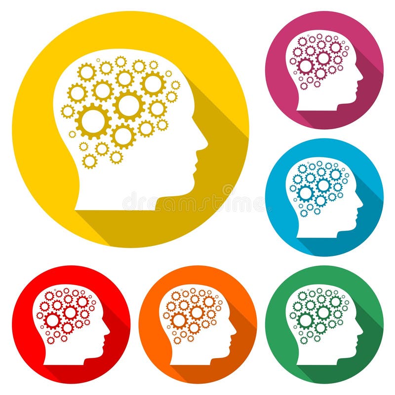 Head with Gears Icon, Color Icon with Long Shadow Stock Vector ...