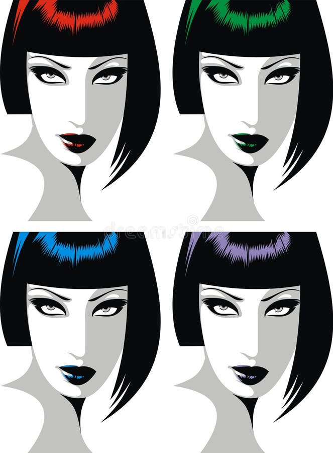 Head of Girl in Different Colors Stock Vector - Illustration of black ...