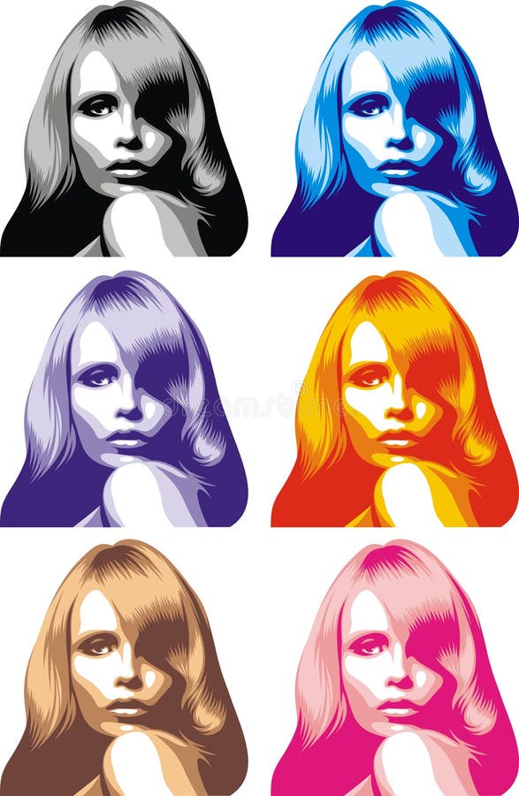 Head of Girl in Different Colors Stock Vector - Illustration of head ...