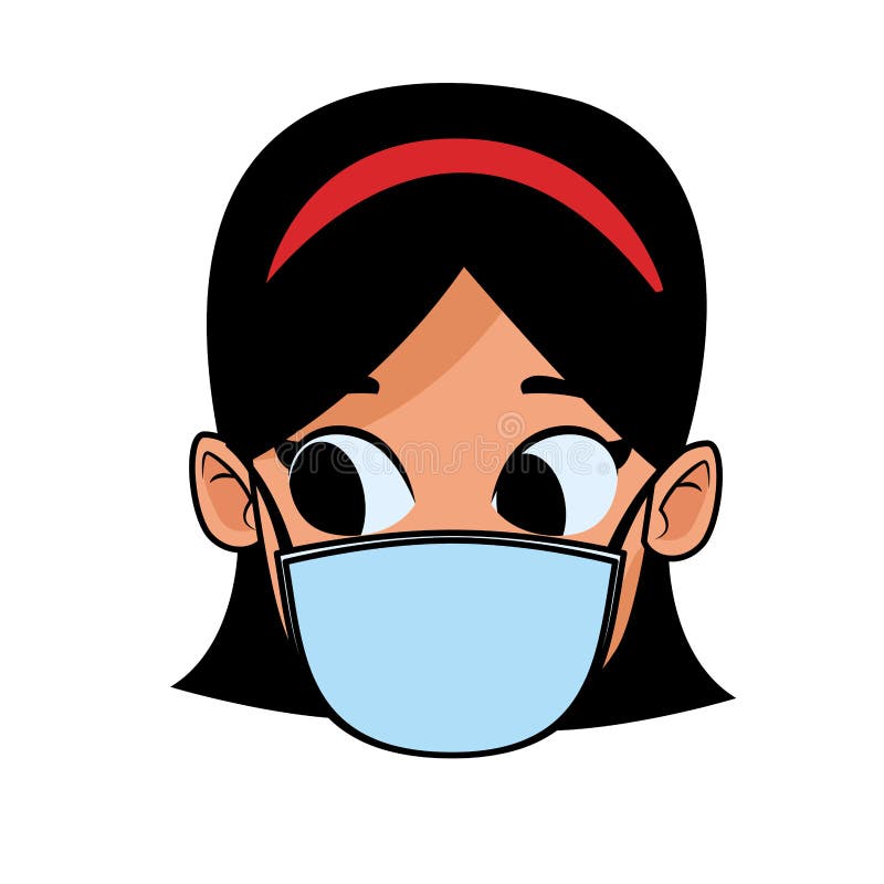 Head Girl Using Face Mask for Covid19 Stock Vector - Illustration of ...