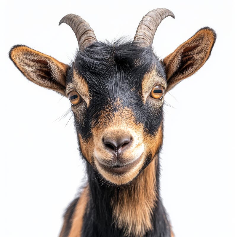 The Head of a Goat is Positioned Close Up, Facing Forward, Isolated on ...