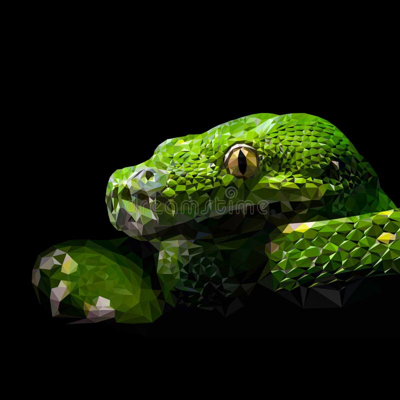 Head of Green Snake on Black Background - Low Polygon Style Stock ...