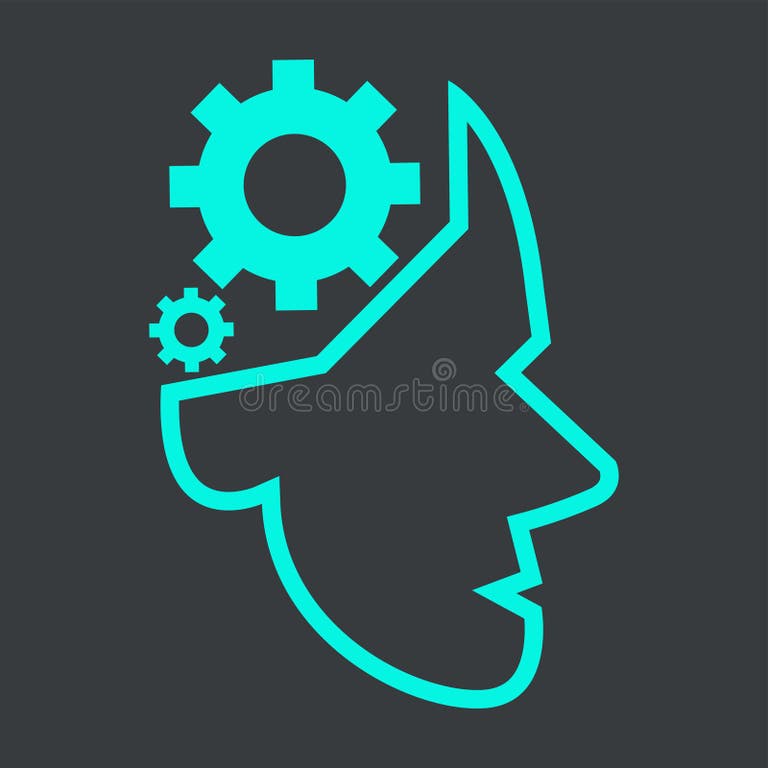 Head of Intelligence Vector Line Icon. Face Recognition, Android ...