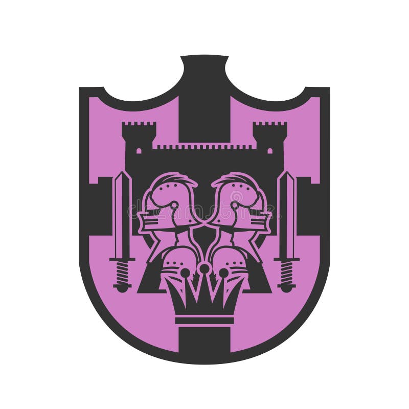 Head of Knights and Silhouette of Castle, Shield Design Stock Vector ...