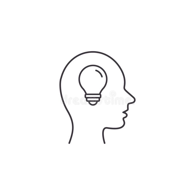 Head with Lamp Bulb Line Icon. Human Head Idea Symbol Stock Vector ...