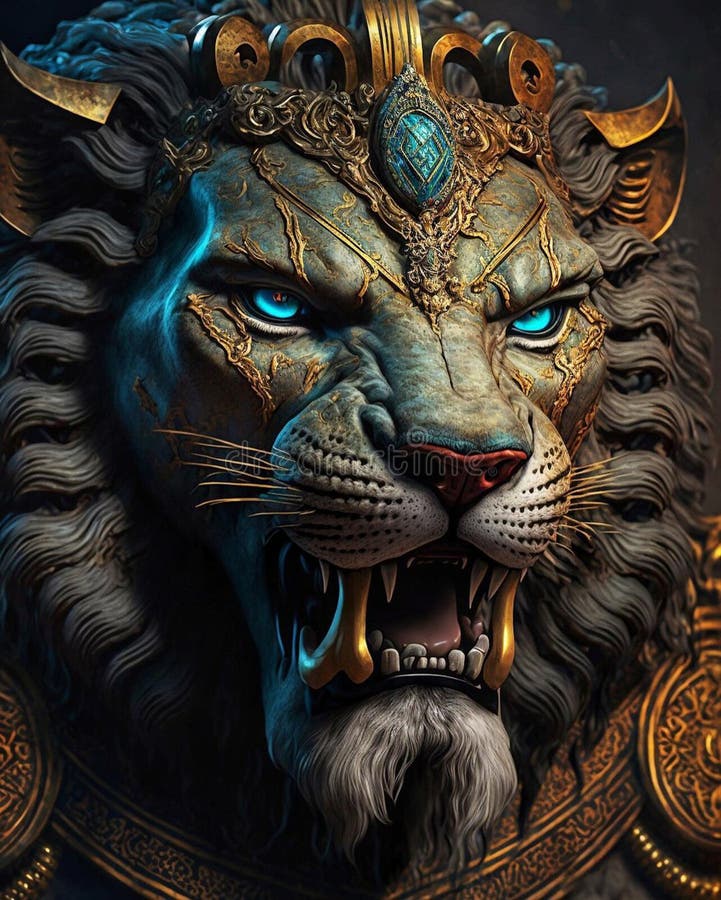 A Head with Leon and Gold Armor Stock Illustration - Illustration of ...