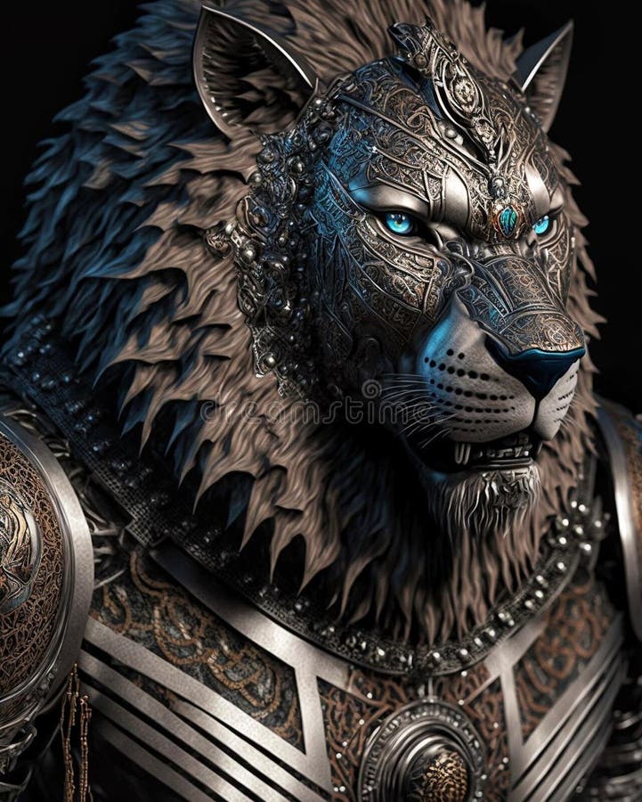 A Head with Leon and Gold Armor Stock Illustration - Illustration of ...