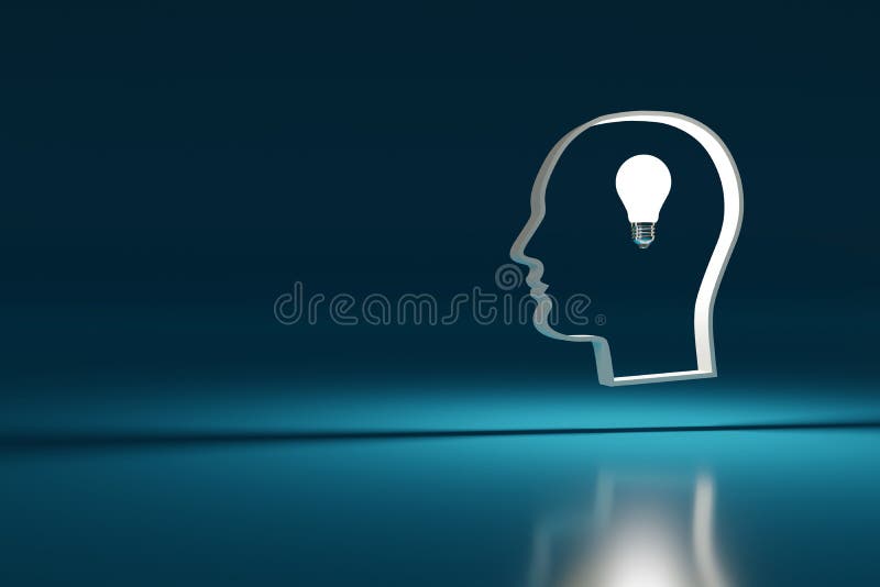 Head with a Light Bulb in the Center. Idea Concept Stock Illustration ...