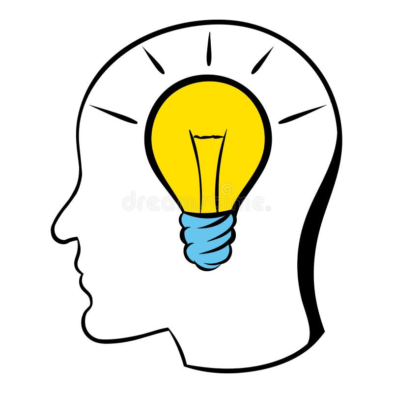 Head with Light Bulb Icon, Icon Cartoon Stock Vector - Illustration of ...
