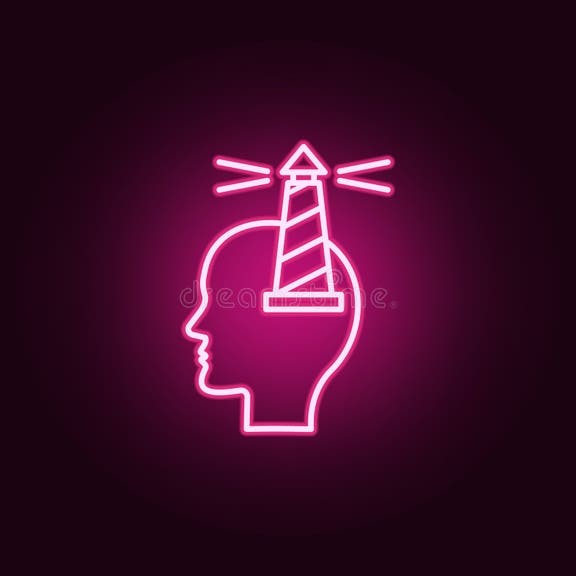 Head, Lighthouse Neon Icon. Elements of Creative Thinking Set Stock ...