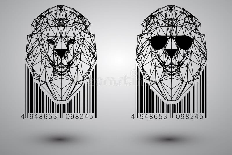 Head of Lion from Triangles, Lines and Dots with Barcode Stock Vector ...